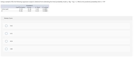solved g a sample of 50 the following regression output is