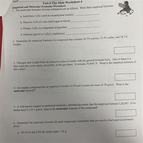 Empirical Formula Worksheet