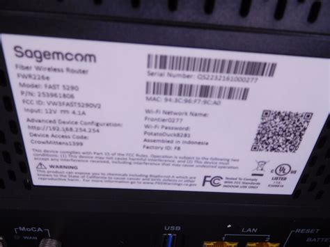 Frontier Sagemcom Fast 5290 Fiber Wireless Router 253961806 Fwr226e No