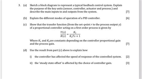 Solved A Sketch A Block Diagram To Represent A Typical Feedback Control System Explain The