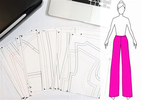 Цифровые лекала женских широких штанов для тянущихся тканей для печати на домашнем принтере на