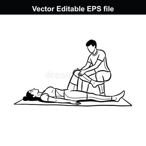 Line Art Illustration Of A Person Performing A Hamstring Stretch On Another Person Lying On A