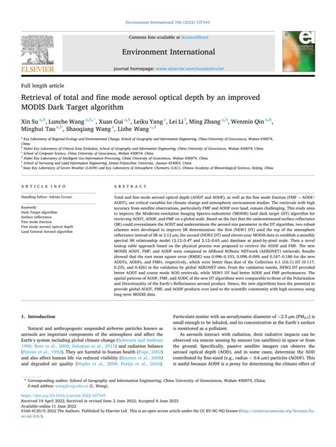 Pdf Retrieval Of Total And Fine Mode Aerosol Optical Depth By An Improved Modis Dark Target
