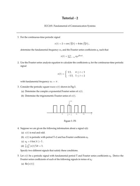 Tutorial 2 Pdf Fourier Transform Telecommunications Engineering