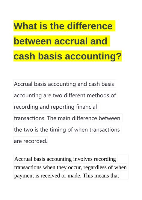 SOLUTION What Is The Difference Between Accrual And Cash Basis Accounting Studypool