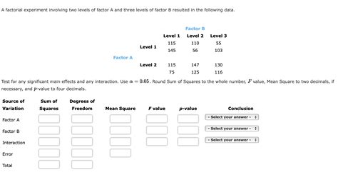 Solved A Factorial Experiment Involving Two Levels Of Factor
