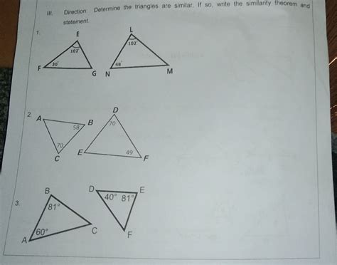 Solved Iii Direction Determine The Triangles Are Similar If So