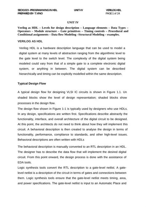 Pdf Unit Iv Verilog As Hdl Levels For Design Description Dokumentips