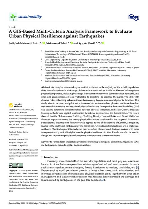Pdf A Gis Based Multi Criteria Analysis Framework To Evaluate Urban Physical Resilience
