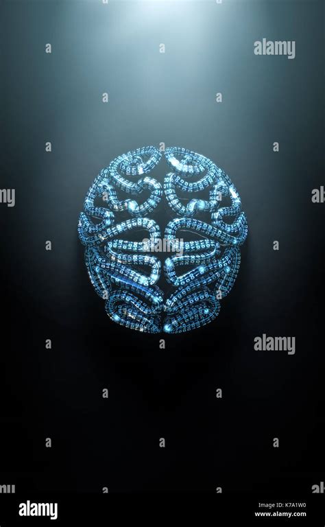A Stylized Brain Textured With Binary Computer Data Code Depicting
