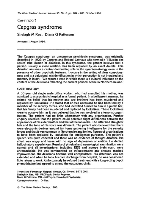 Pdf Capgras Syndrome