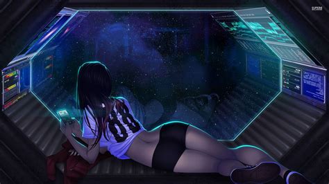 Space Traveler Girl Spaceship Woman Phone Space Girl Girl Digital