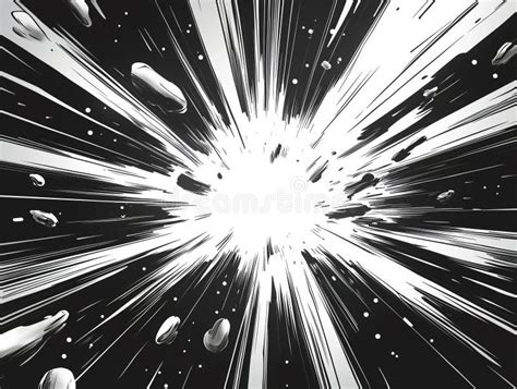 Black And White Abstract Comic Book Illustration Explosion Burst Effect Background With Stars
