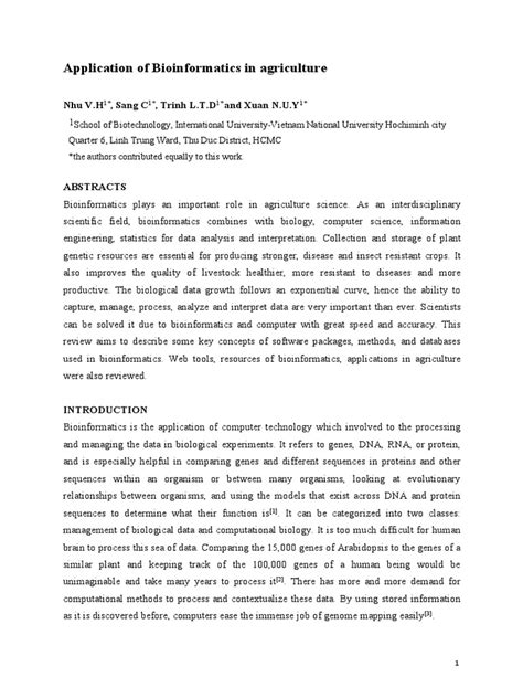 Bioinformatics Group21 Report Application Of Bioinformatics In