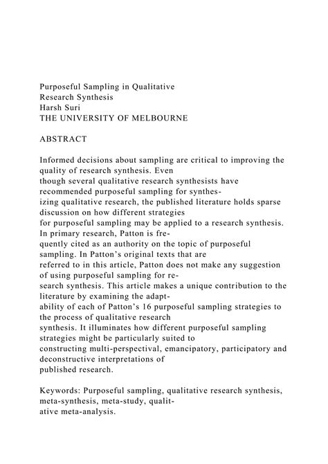 Purposeful Sampling In Qualitativeresearch Synthesisharsh Docx