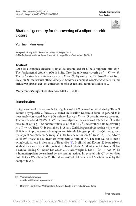 Birational Geometry For The Covering Of A Nilpotent Orbit Closure Request Pdf