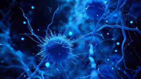 Abstract Neuron Cells Structure Blue Neural Network Concept Design Microscopic Virus Particle