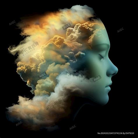 Ai创作图梦幻云雾缭绕空间艺术 人面云 虚拟形象艺术 视觉冲击力广告装饰画 像人头的云 科技头脑海报 抽象思维图片 梦幻空灵想象抽象 数字艺术肖像 动感抽象思维 行云云素材 创意酷炫特效晕染