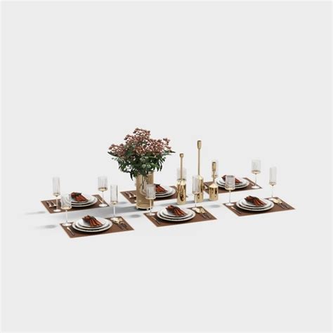 Earth Color Tableware Set 3d Model Modern Dining Free