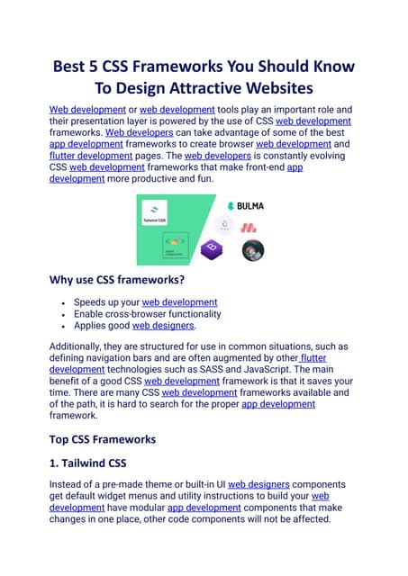 Best 5 Css Frameworks You Should Know To Design Attractive Websites Pdf Web Development