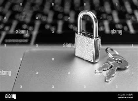 Computer Security Concept Padlock On Computer Keyboard Laptop In Office Cyber Security And