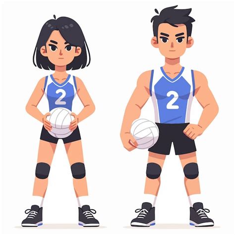 Premium Vector Vector Illustration Cartoon Male And Female Volleyball Players