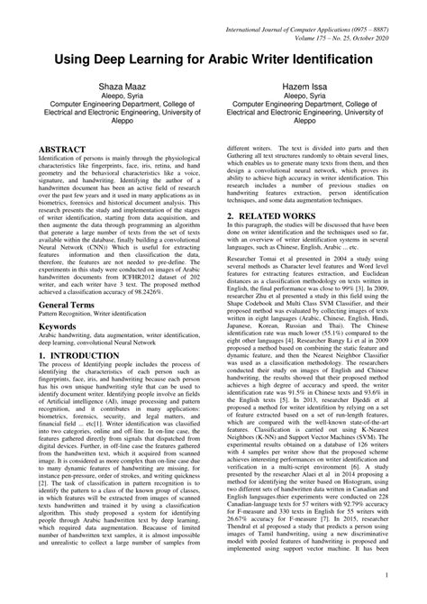 Pdf Using Deep Learning For Arabic Writer Identification