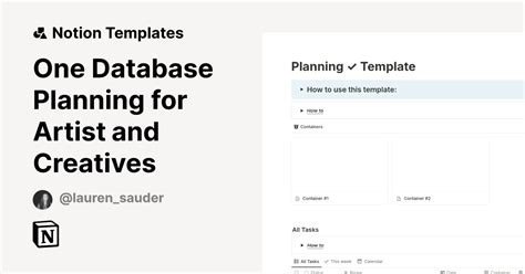 One Database Planning For Artist And Creatives Template Notion Marketplace
