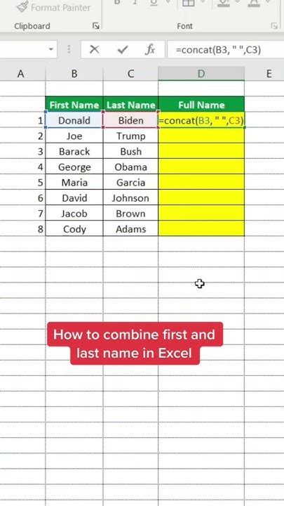 How To Combine First And Last Name In Excel Excel Youtube