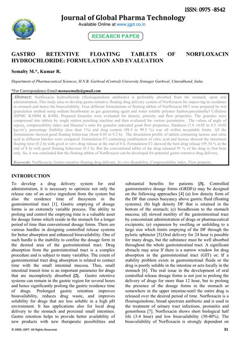 Pdf Gastro Retentive Floating Tablets Of Norfloxacin Hydrochloride