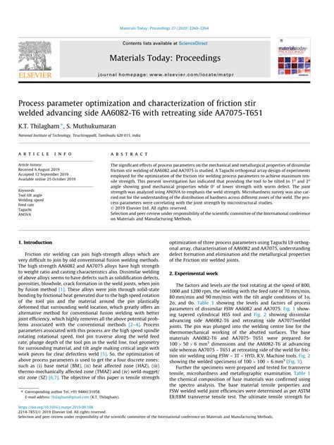 Pdf Process Parameter Optimization And Characterization Of Friction Stir Welded Advancing Side
