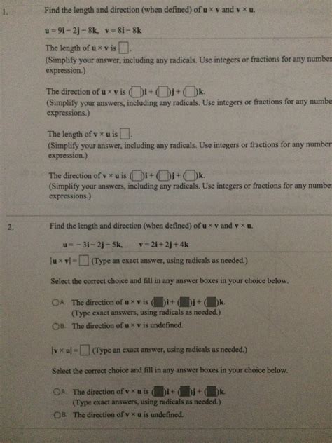 Solved Find The Length And Direction When Defined Of U