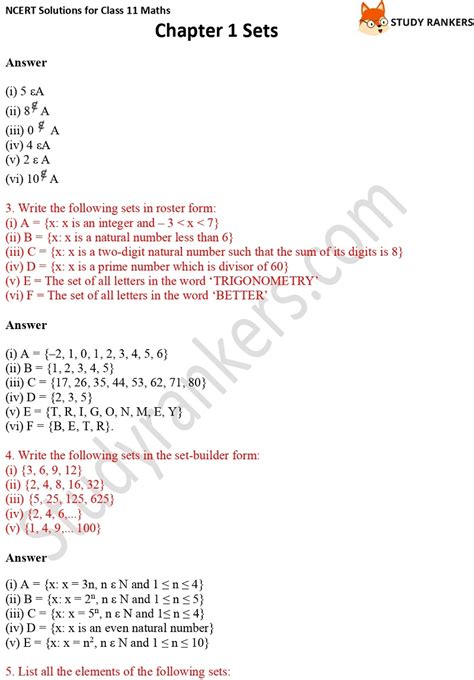 Ncert Solutions For Class 11 Maths Chapter 1 Sets