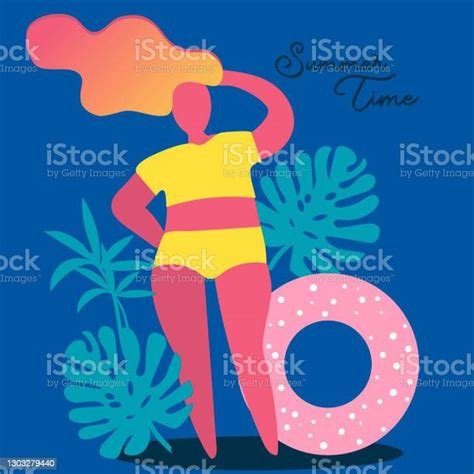 일광 절약 시간의 벡터 추상 적 그림입니다 휴가에 아름다운 소녀 바다에 여자 여름 파티 안녕하세요 벡터여름 포스터 관광에 대한 스톡 벡터 아트 및 기타 이미지 Istock