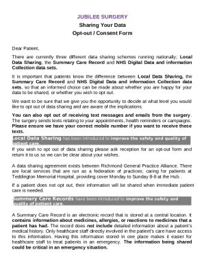 JUBILEE SURGERY Sharing Your Data Opt Out Consent Doc Template PdfFiller