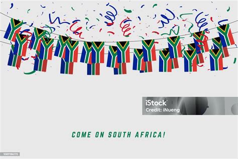 회색 배경에 색종이와 남아 프리 카 공화국 갈 랜드 국기 깃발 천 남아 프리 카 공화국 축 하 배너 서식 파일에 대 한 만요 축구에 대한 스톡 벡터 아트 및 기타 이미지