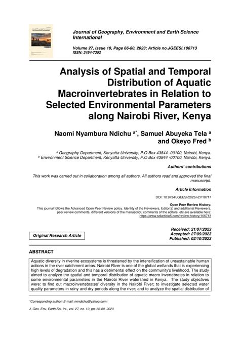 Pdf Analysis Of Spatial And Temporal Distribution Of Aquatic Macroinvertebrates In Relation To