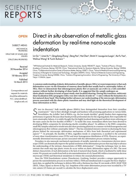 Pdf Direct In Situ Observation Of Metallic Glass Deformation By Real Time Nano Scale Indentation