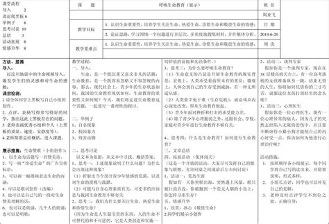 2014呼唤生命教育 教案word文档在线阅读与下载无忧文档