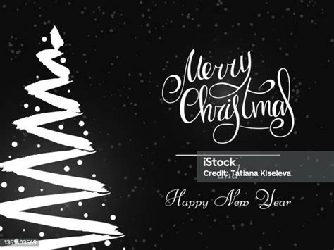 회색 배경에 자필 흰색 글자 눈송이와 브러시 스트로크로 만든 마법의 흰색 크리스마스 트리 메리 크리스마스와 새해 복 많은 새해 2022 0명에 대한 스톡 벡터 아트 및 기타