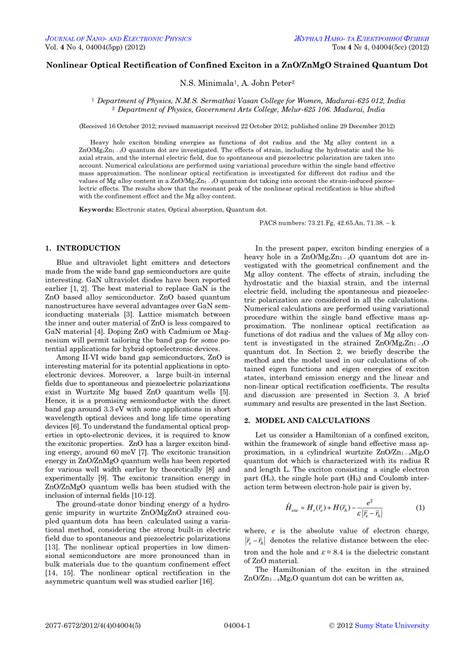 Pdf Nonlinear Optical Rectification Of Confined Exciton In A Zno