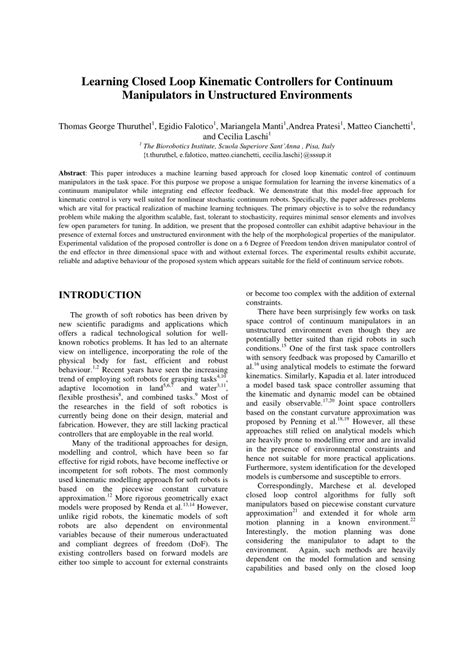 Pdf Learning Closed Loop Kinematic Controllers For Continuum Manipulators In Unstructured