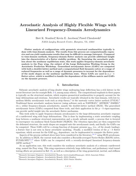 Pdf Aeroelastic Analysis Of Highly Flexible Wings With Linearized Frequency Domain Aerodynamics
