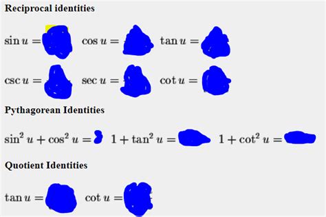 Reciprocal Pythagorean And Quotient Identities Diagram Quizlet