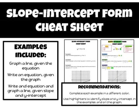 Slope Intercept Form Cheat Sheet By Brickhouse Math Tpt