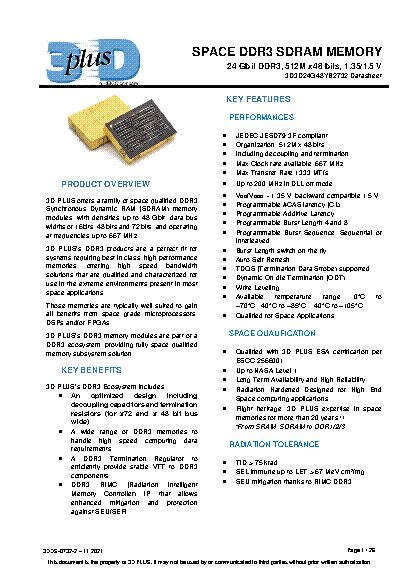 3d3d24g48yb2732 Datasheet Ddr3 Sdram Radiation Tolerant Memory Configuration
