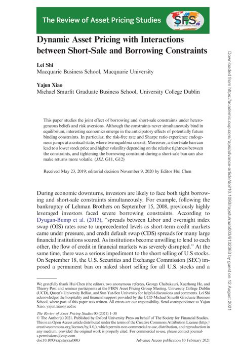 pdf dynamic asset pricing with interactions between short sale and borrowing constraints
