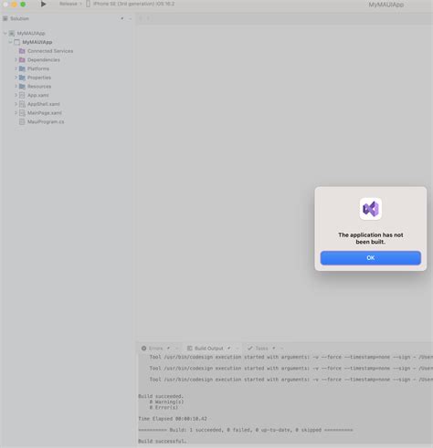 Building In Release Mode For Ios Results In A The Application Has Not Been Built Error Issue