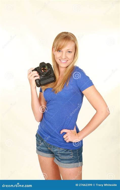 Girl Posing With Camera Stock Image Image Of Blond Smile 27662399