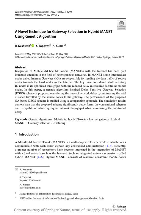 A Novel Technique For Gateway Selection In Hybrid Manet Using Genetic Algorithm Request Pdf